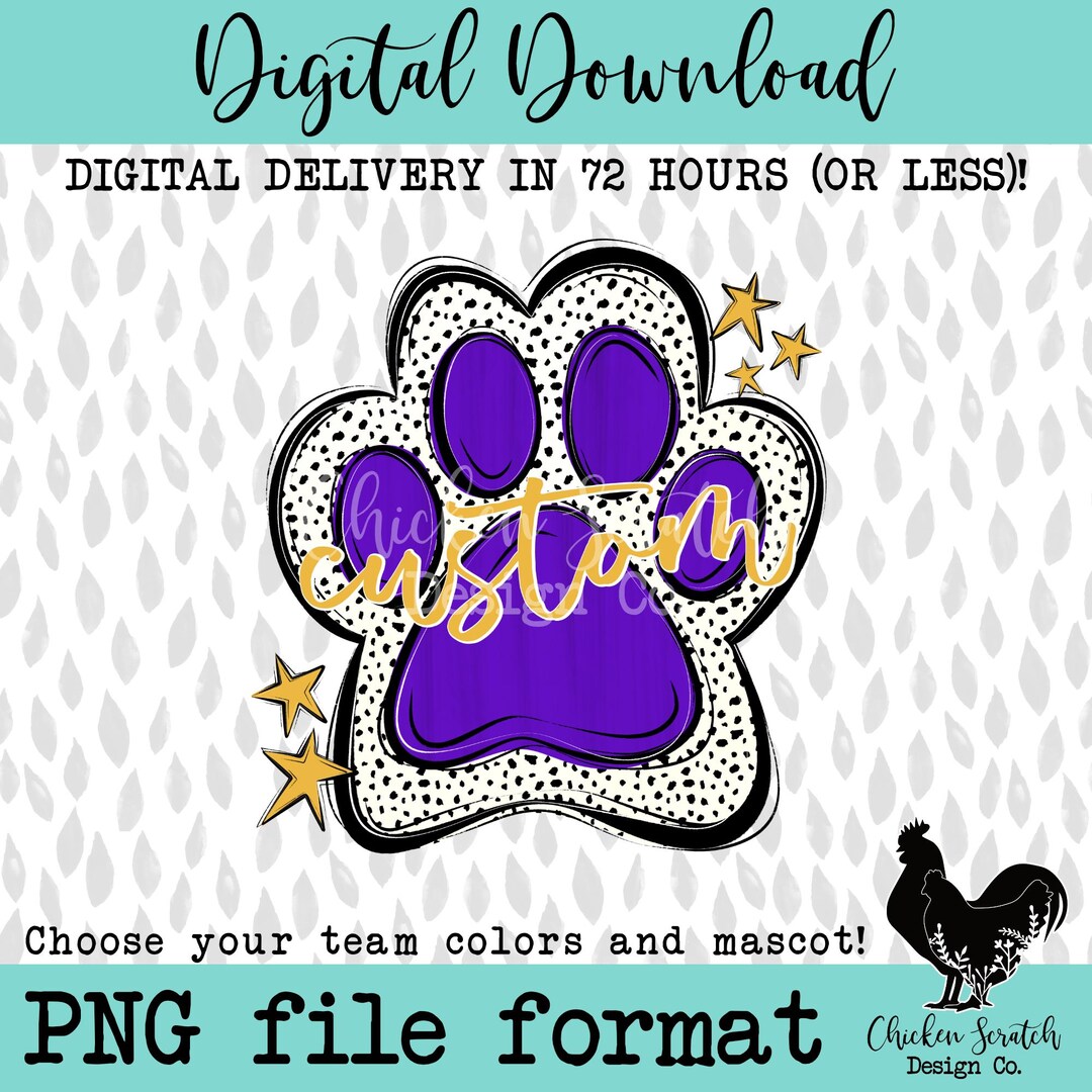 Custom Paw Print School Spirit Sublimation DTF PNG Dalmatian Black and ...