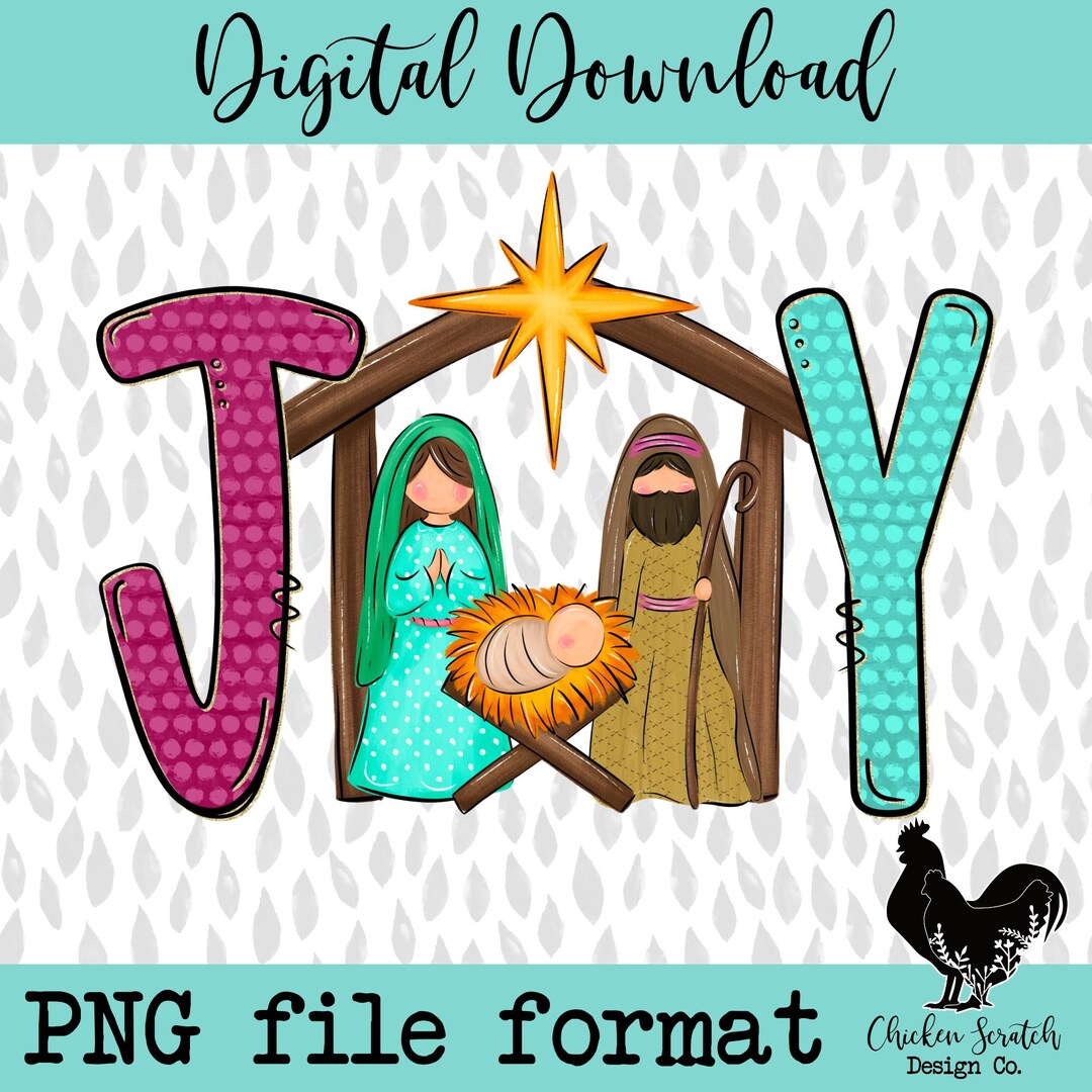 Joy Nativity Scene Glitter Design Sublimation DTF PNG Bright Christian ...