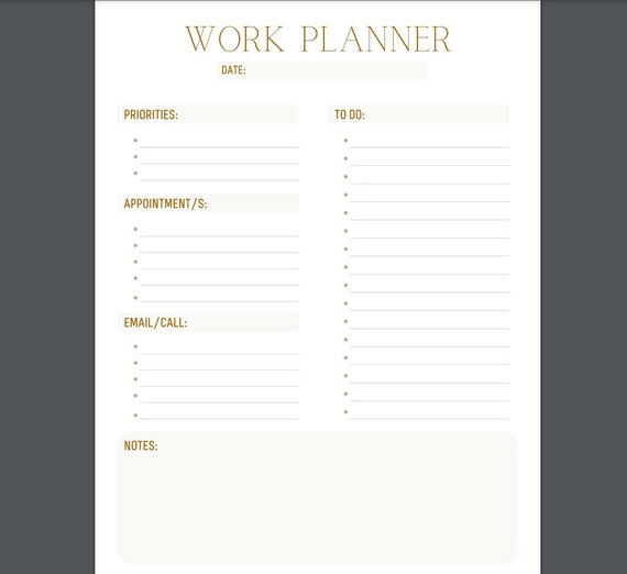 Work Planner Printable Pdf / Daily Work to Do List/ Email and - Etsy Canada