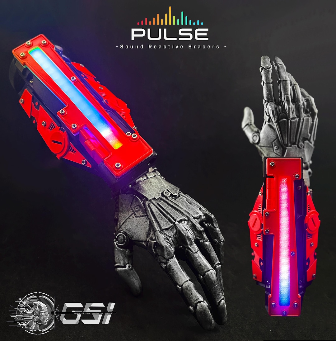 PULSE//V4 Sound Reactive LED Cyberpunk Gauntlets (bracer Variant) - RED ...