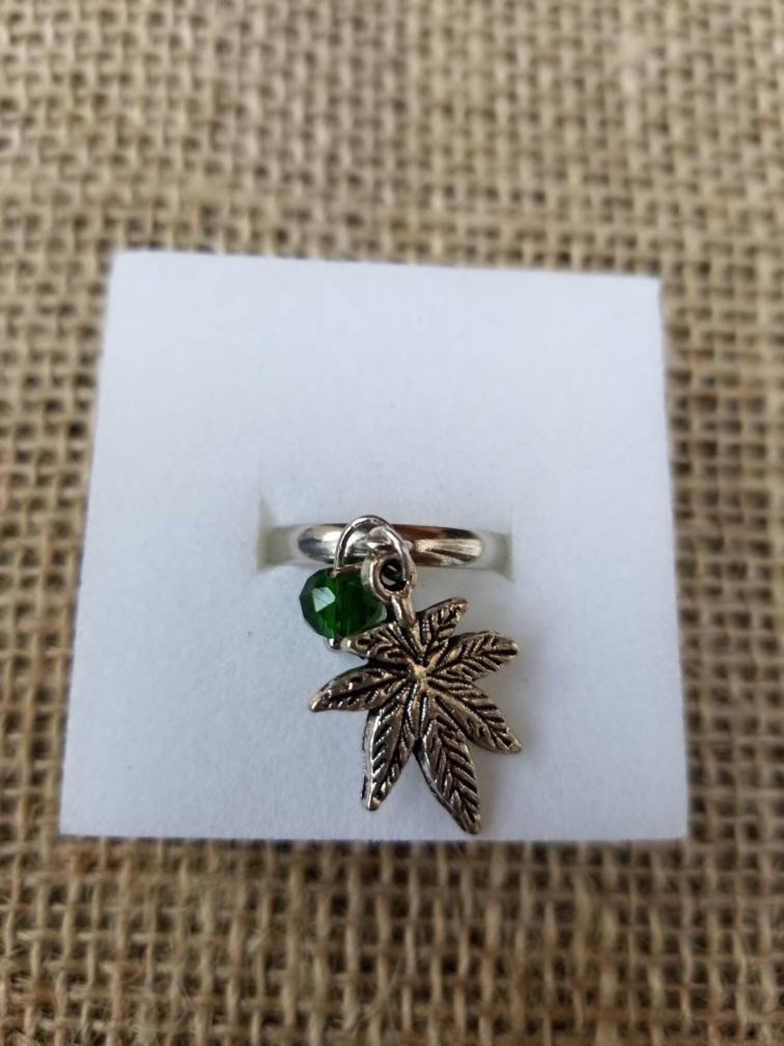 Marijuana Leaf Adjustable Ring With Green Bead - Etsy