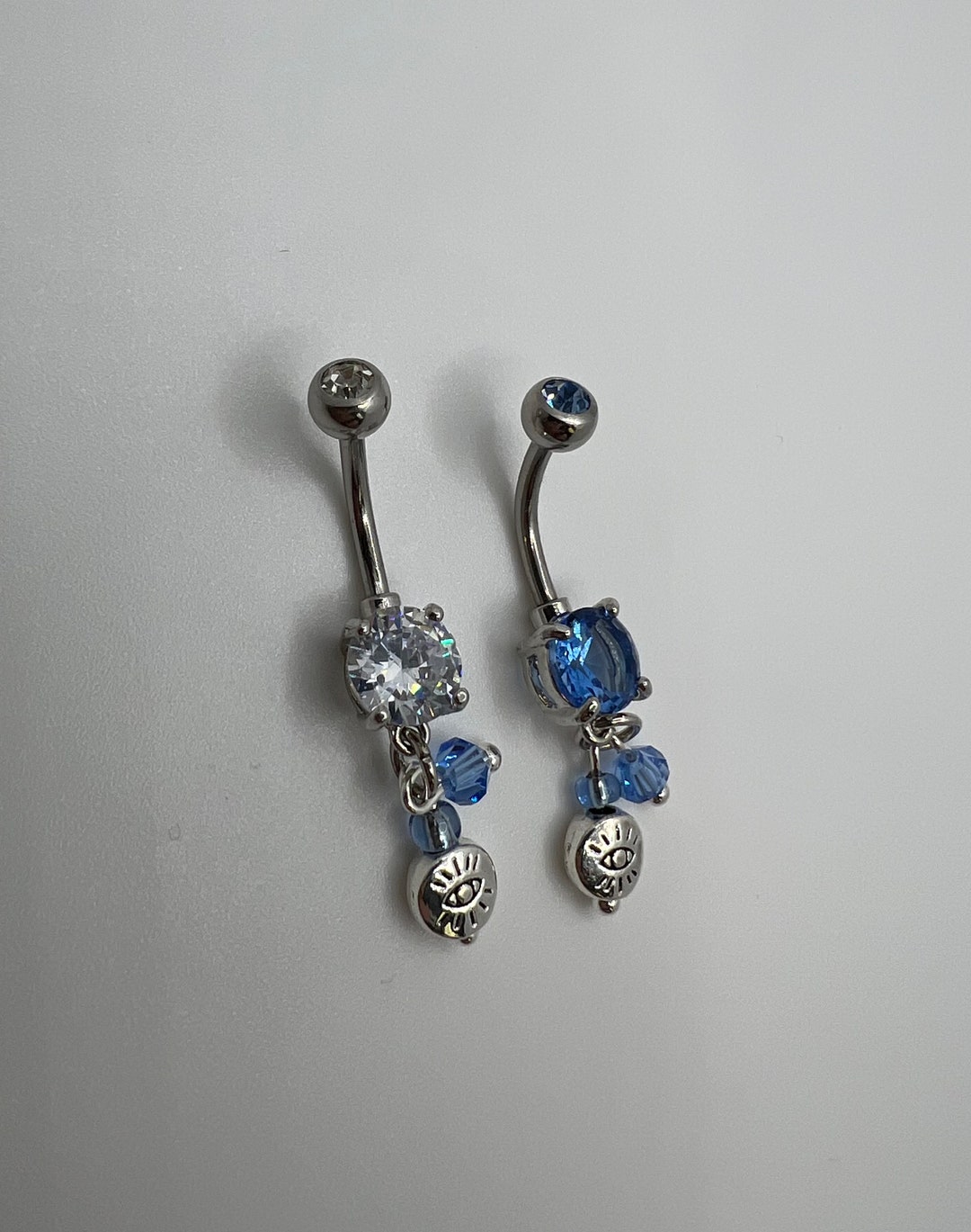 Crystal Belly Ring With Dangling Evil Eye Beads / Handmade Belly Ring ...