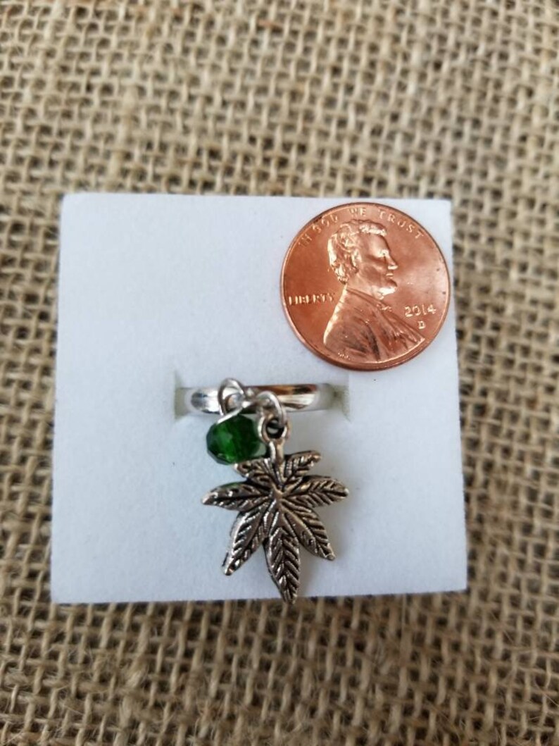 Marijuana Leaf Adjustable Ring With Green Bead - Etsy