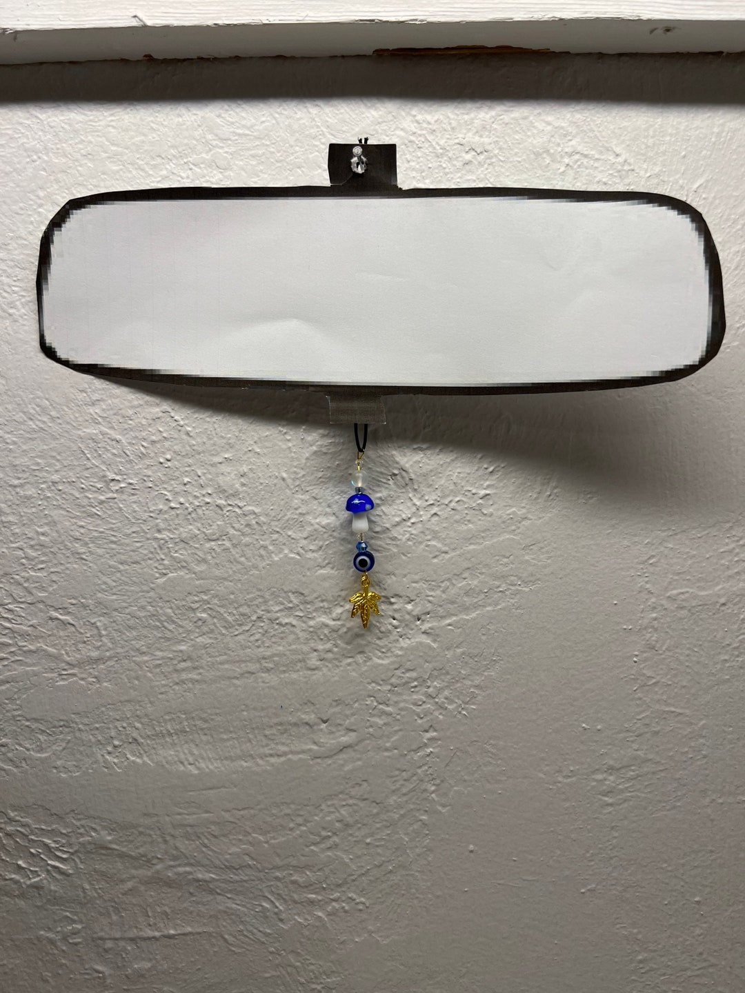 Rear View Mirror Decor With Deep Blue Evil Eye Bead, Blue Mushroom and ...