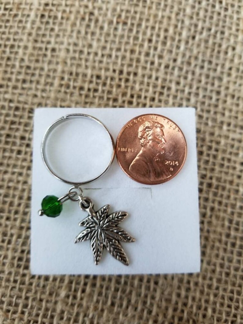 Marijuana Leaf Adjustable Ring With Green Bead - Etsy