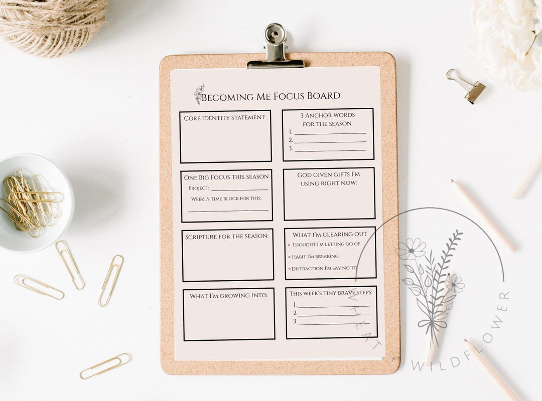 Becoming Me Focus Board Printable | Faith-based Personal Growth Planner ...