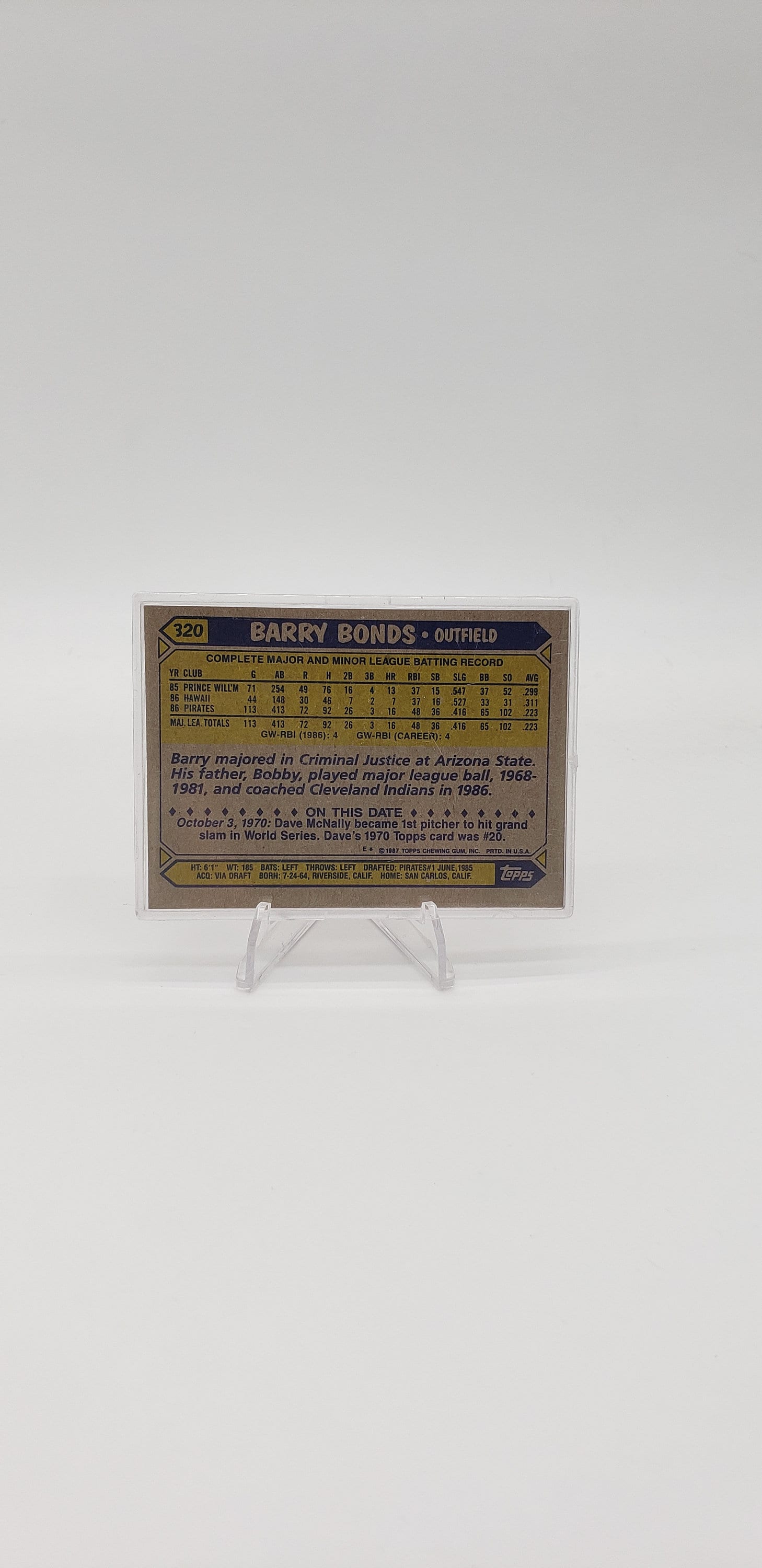 1987 Barry Bonds Error Card - Etsy
