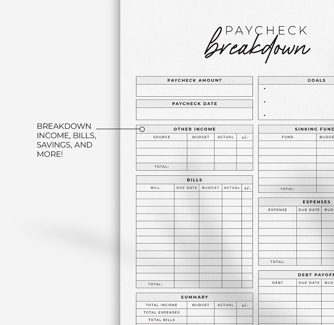 Paycheck Breakdown Overview Printable PDF - Etsy