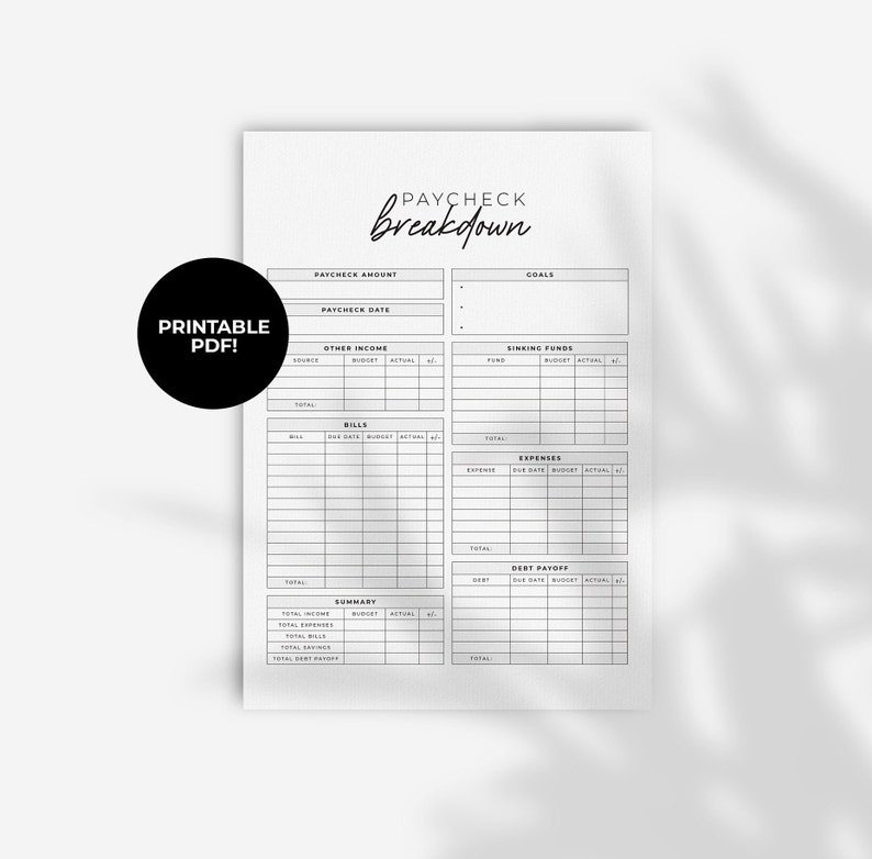 Paycheck Breakdown Overview Printable PDF - Etsy