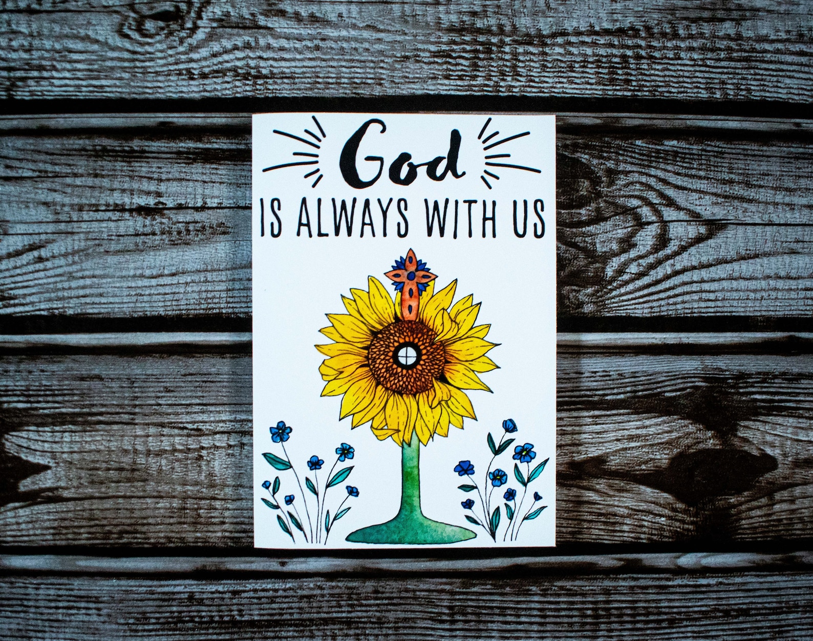 God is always with us 3.5x5 greeting card sunflower | Etsy