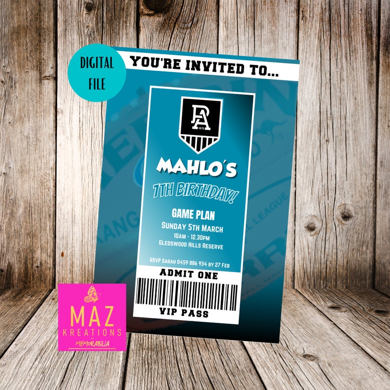 Port Adelaide Power - AFL Themed Birthday Invitation - DIGITAL PRINT ...