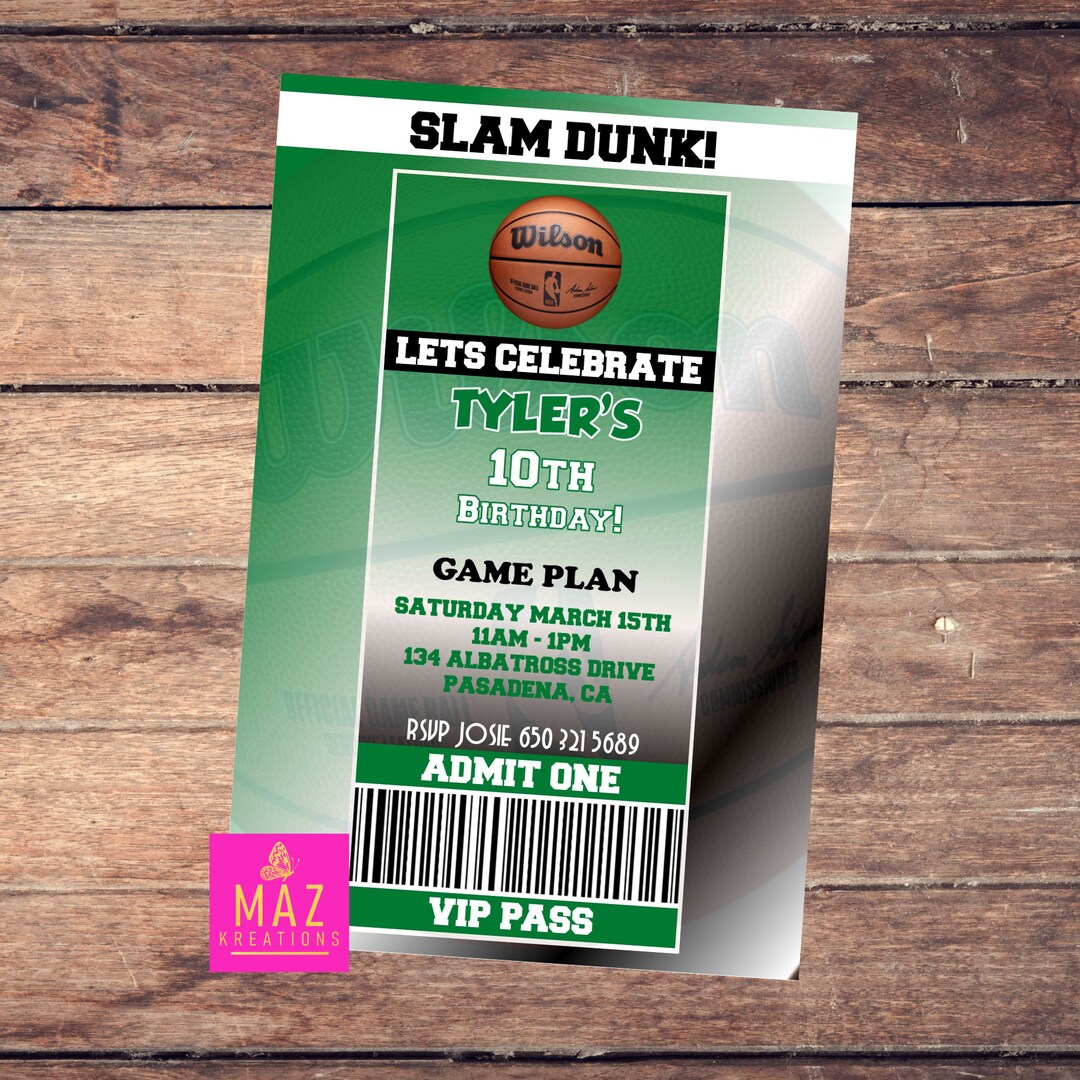 Boston Celtics Basketball NBA Themed Birthday Invitations DIGITAL PRINT ...