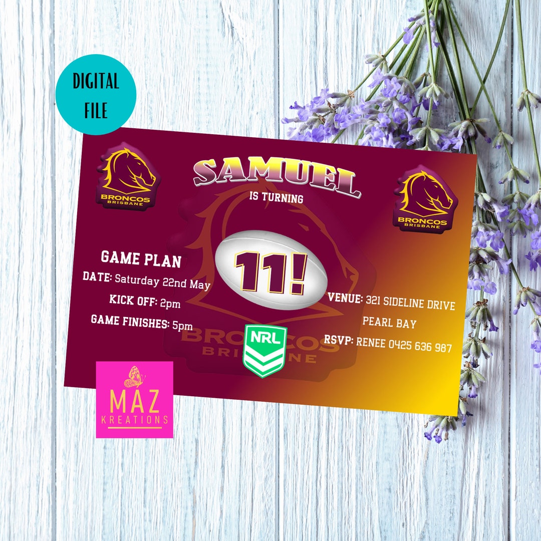 Brisbane Broncos NRL Themed Birthday Invitations DIGITAL - Etsy