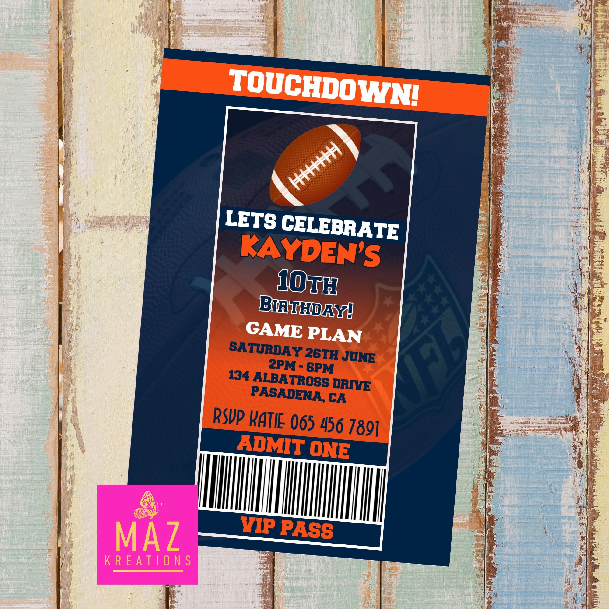 Broncos - Football Themed Birthday Invitations - DIGITAL PRINT - Etsy