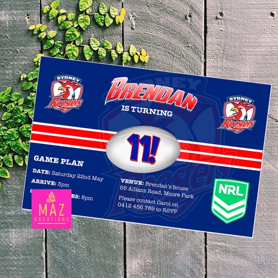 Sydney Roosters NRL Themed Birthday Invitation DIGITAL | Etsy