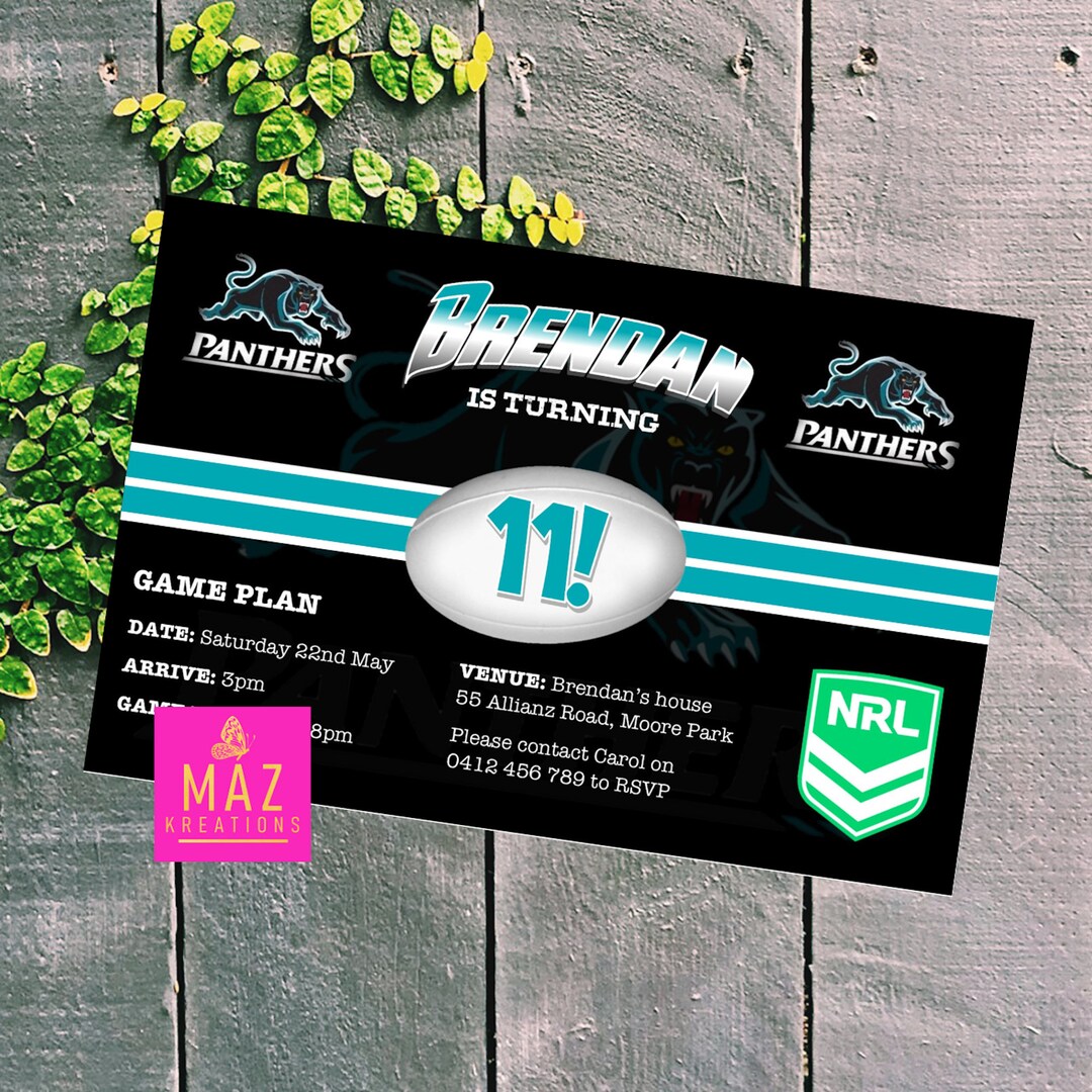 Penrith Panthers NRL Themed Birthday Invitations DIGITAL PRINT - Etsy
