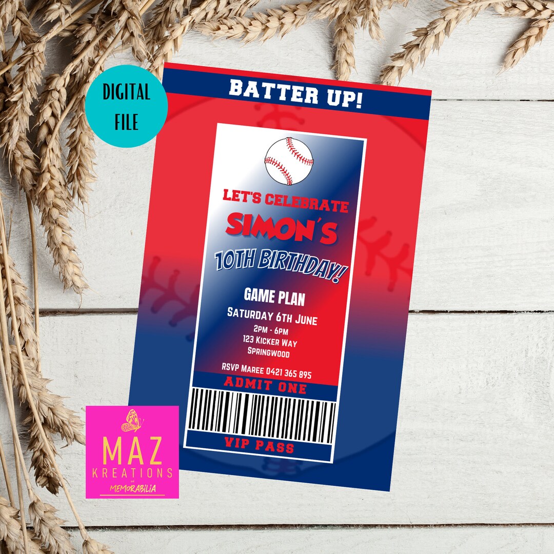 Phillies - Baseball Themed Birthday Invitations - DIGITAL PRINT - Etsy