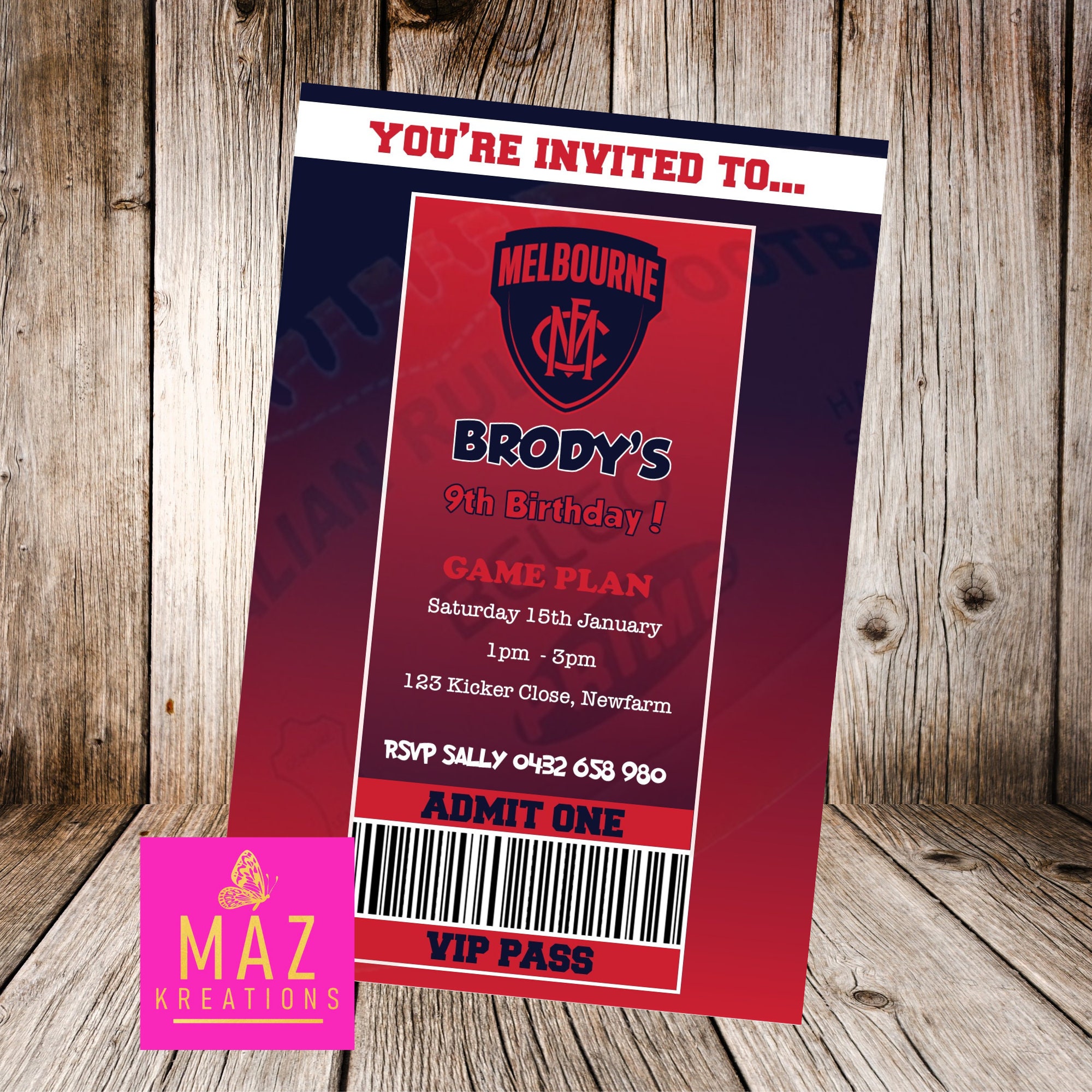 Melbourne Demons AFL Themed Birthday Invitation DIGITAL - Etsy Australia