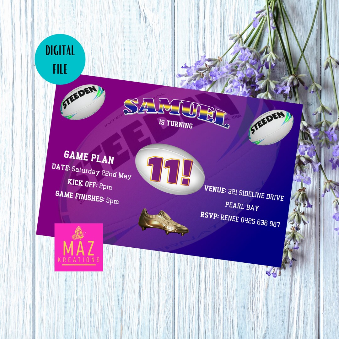 Melbourne Storm - NRL Themed Birthday Invitation - DIGITAL PRINT - Etsy