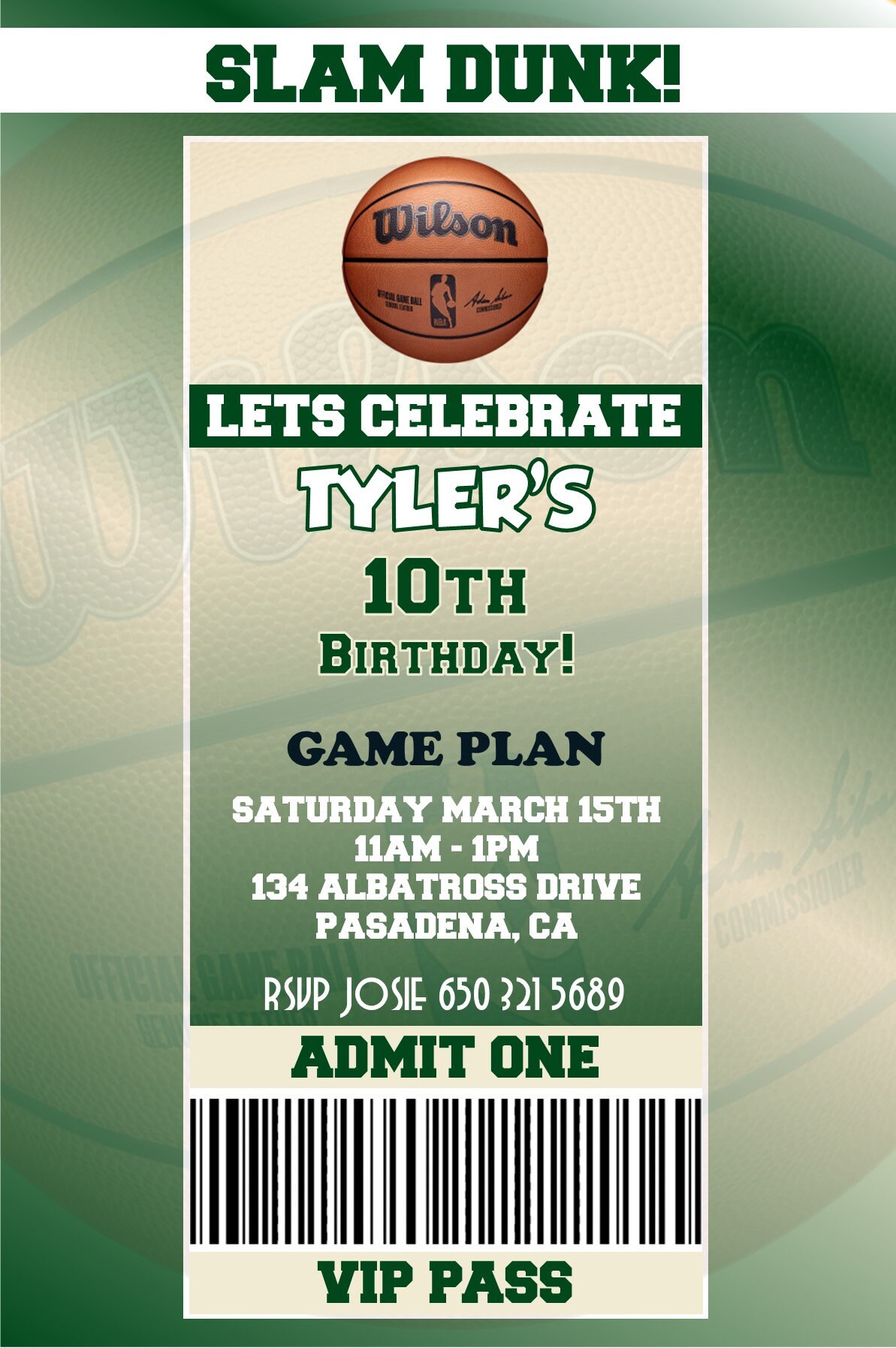 Milwaukee Bucks Basketball NBA Themed Birthday Invitations DIGITAL ...