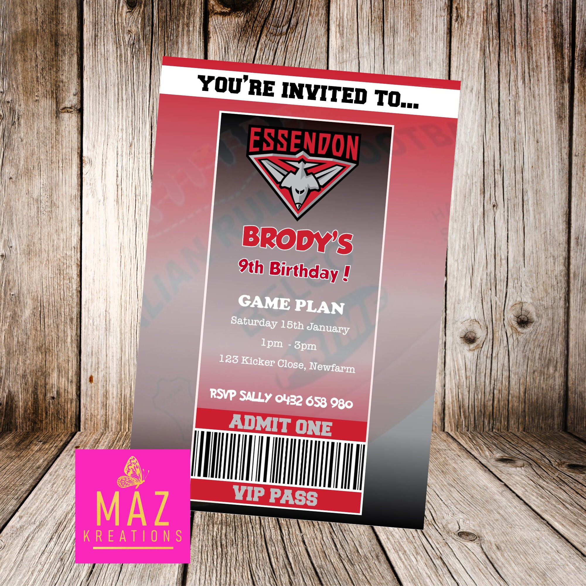 Essendon Bombers AFL Themed Birthday Invitation DIGITAL - Etsy Australia