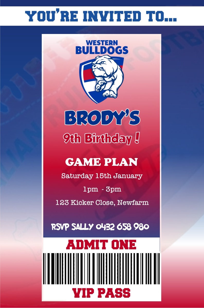 Western Bulldogs AFL Themed Birthday Invitation DIGITAL - Etsy