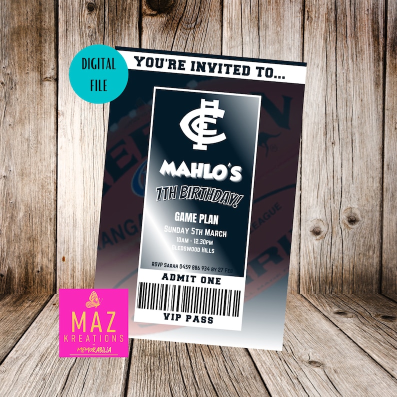 Carlton Football Club - AFL Themed Birthday Invitation - DIGITAL PRINT ...