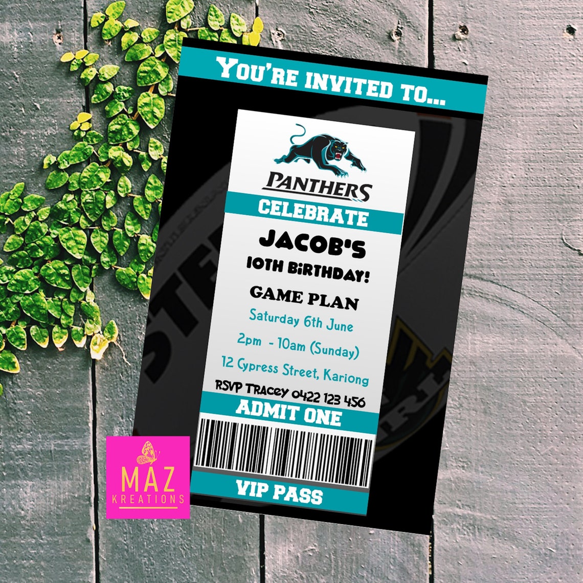 Penrith Panthers NRL themed Birthday Invitation DIGITAL | Etsy
