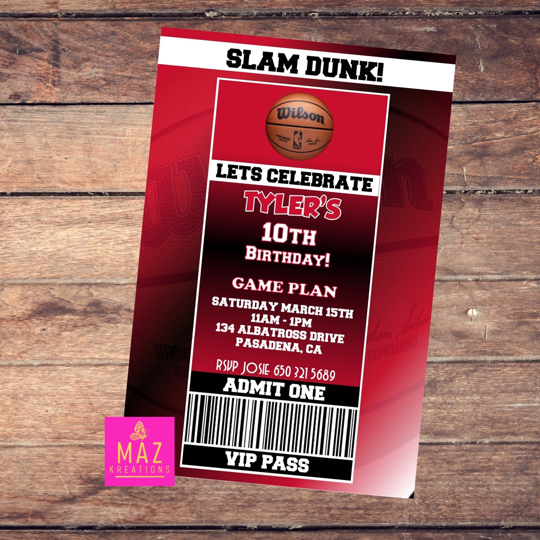 Chicago Bulls Basketball NBA Themed Birthday Invitations DIGITAL PRINT ...
