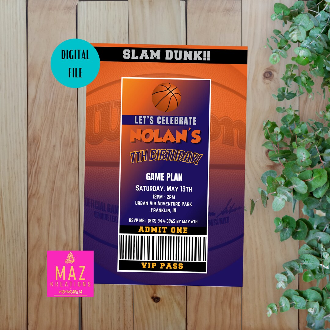 Phoenix Suns - Basketball NBA Themed Birthday Invitations - DIGITAL ...