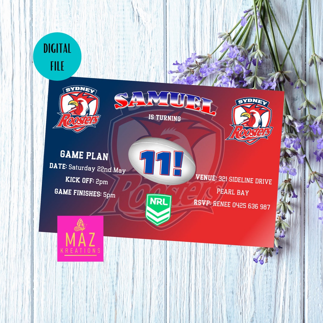 Sydney Roosters NRL Themed Birthday Invitation DIGITAL PRINT - Etsy