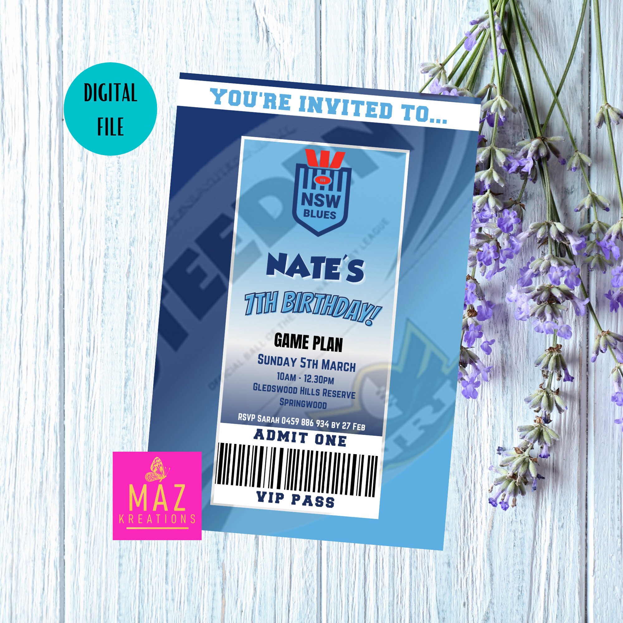 NSW Blues NRL Themed Birthday Invitation DIGITALPRINT - Etsy