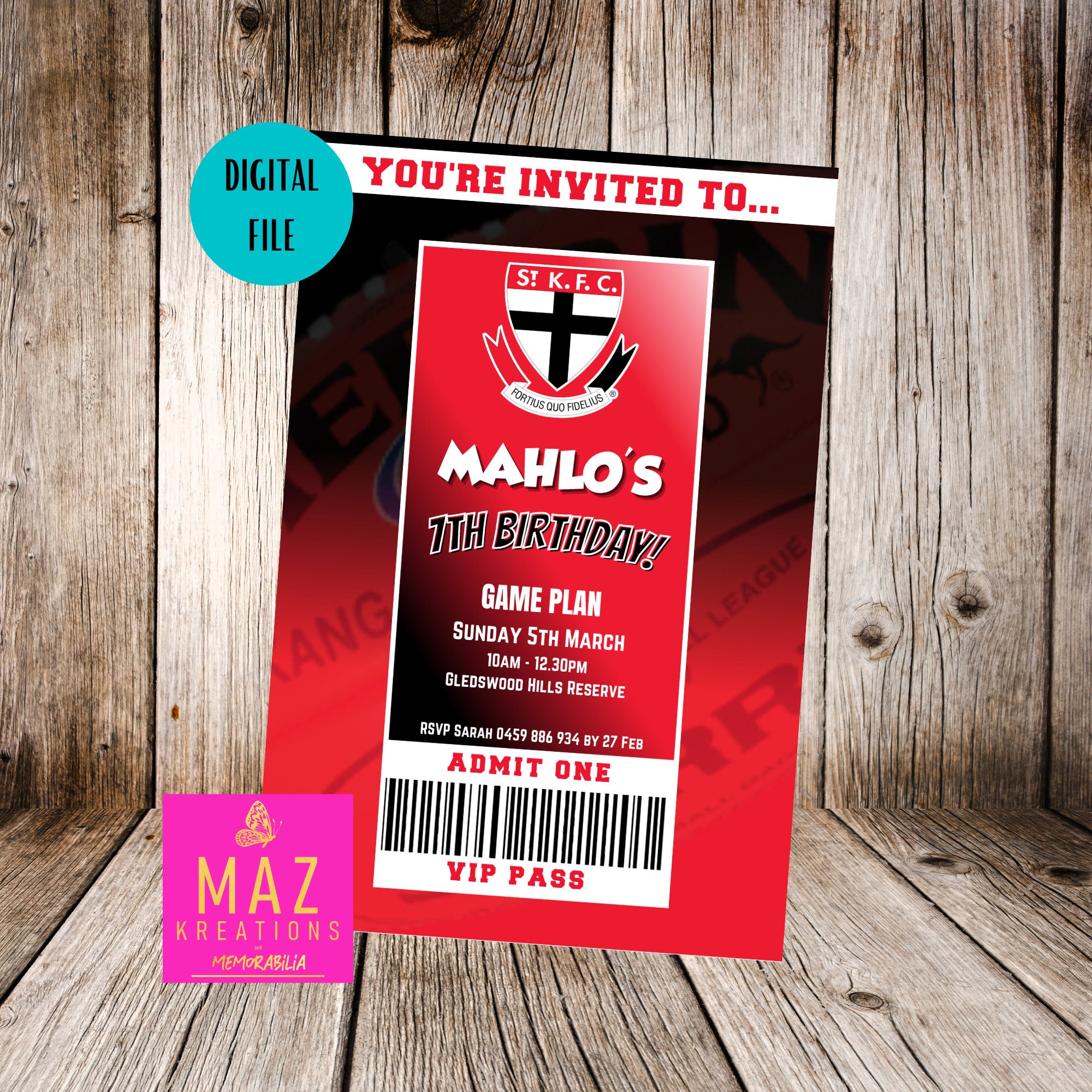 St Kilda Saints - AFL Themed Birthday Invitation - DIGITAL PRINT - Etsy