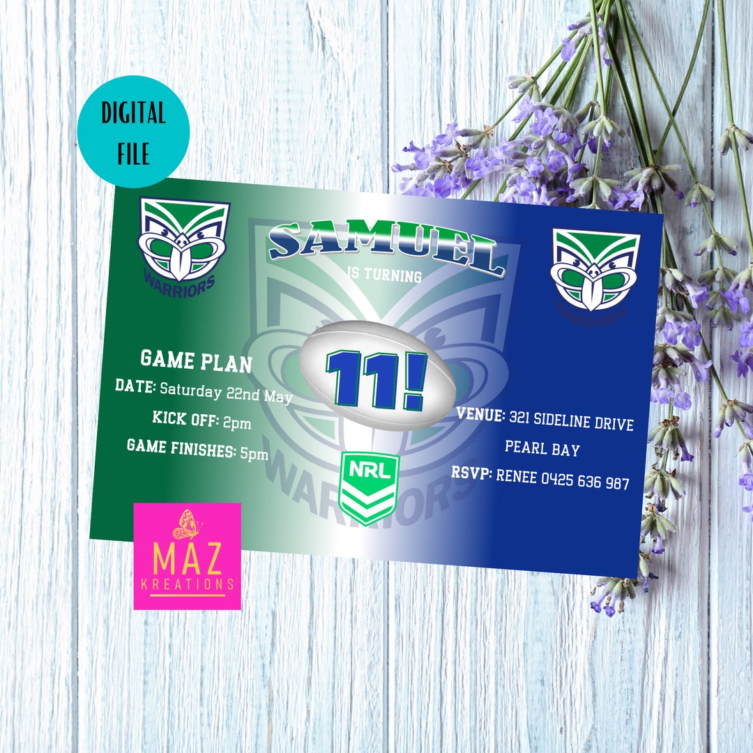 New Zealand Warriors NRL Themed Birthday Invitation DIGITAL PRINT - Etsy