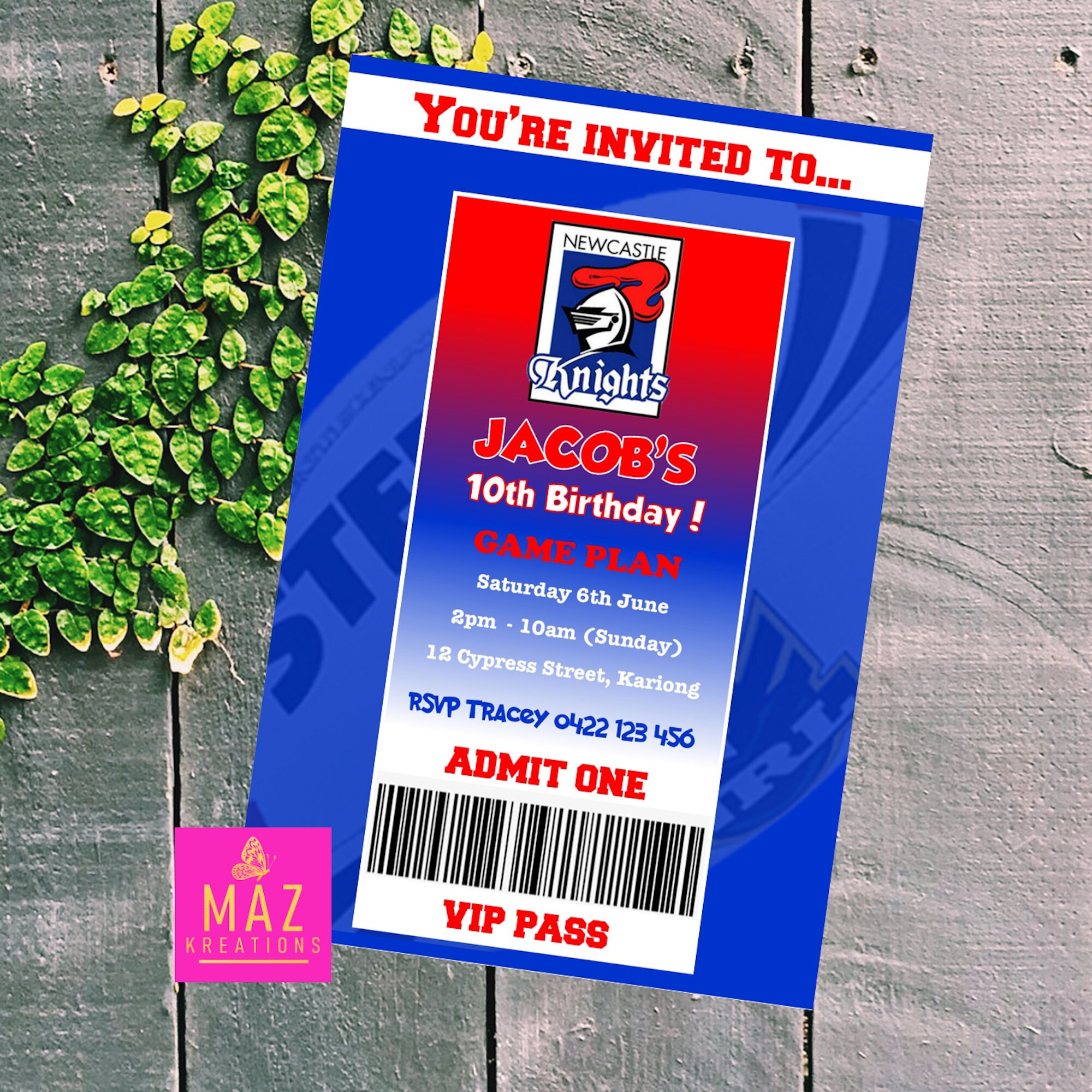 Newcastle Knights NRL themed Birthday Invitation DIGITAL | Etsy