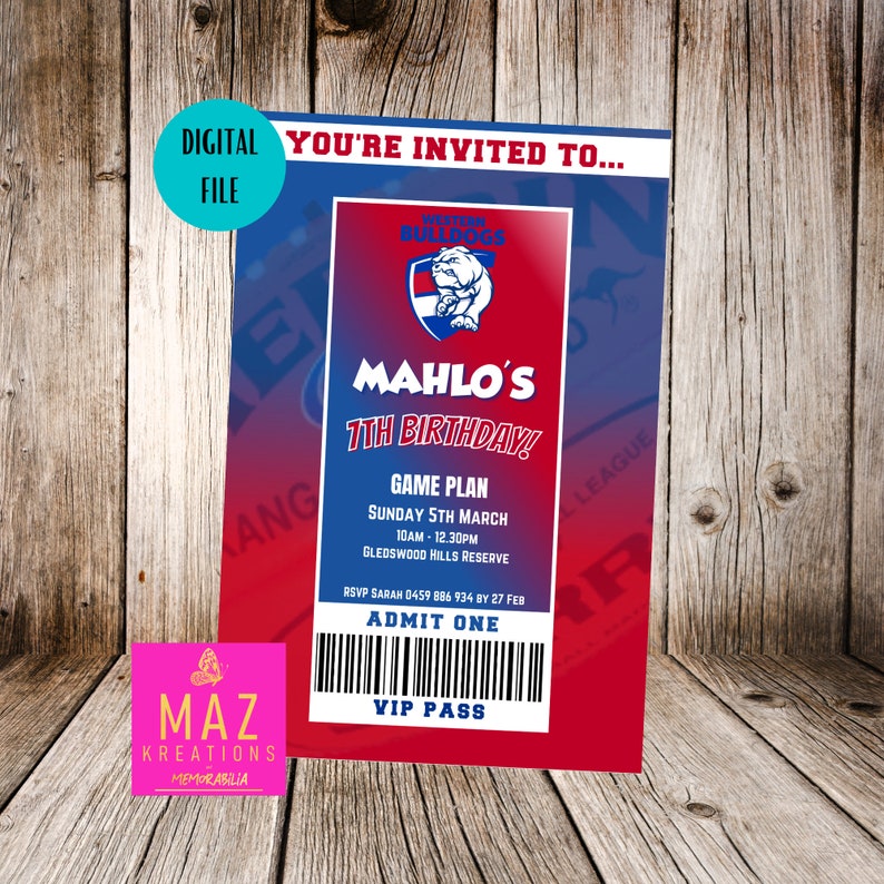 Western Bulldogs - AFL Themed Birthday Invitation - DIGITAL PRINT - Etsy
