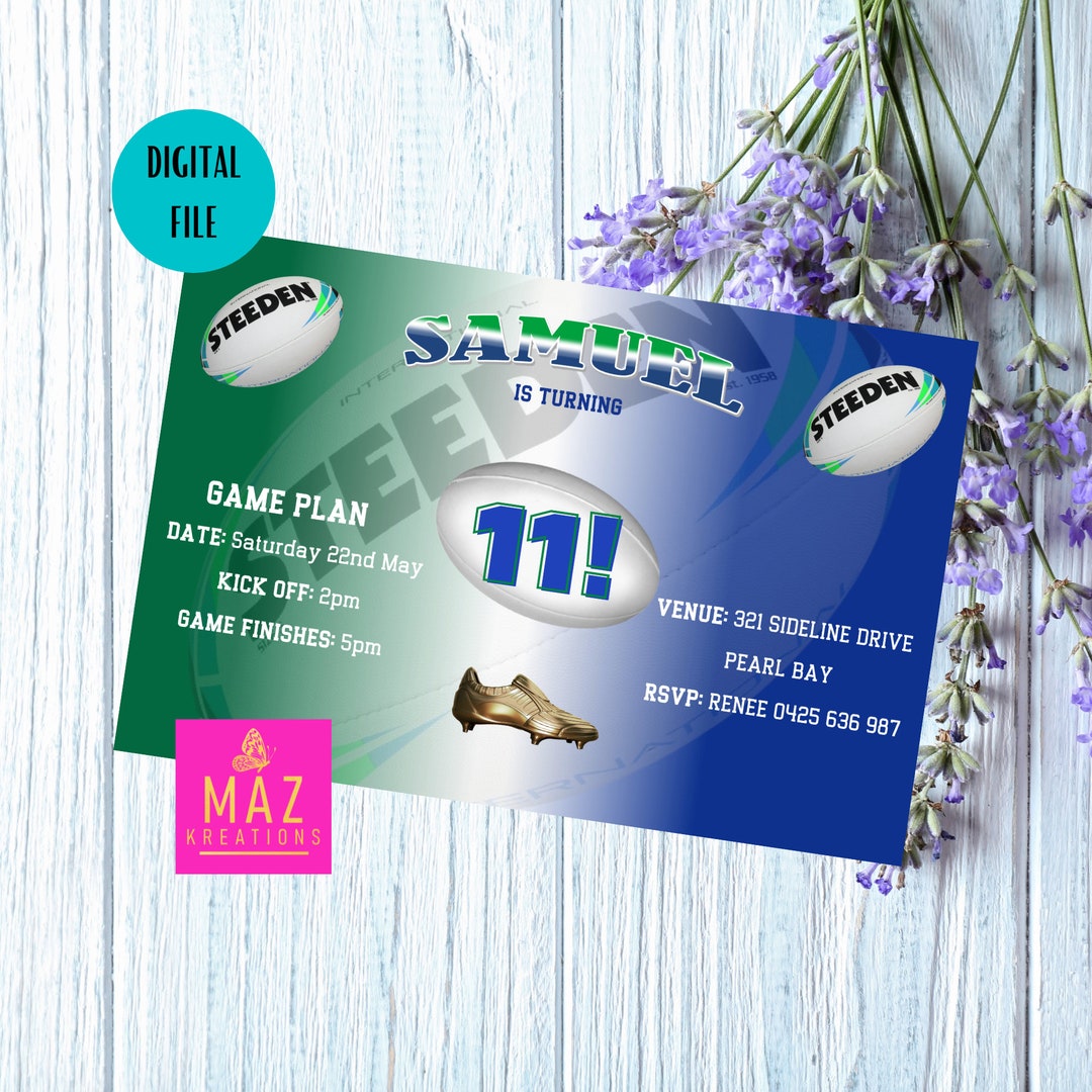 New Zealand Warriors - NRL Themed Birthday Invitations - DIGITAL PRINT ...