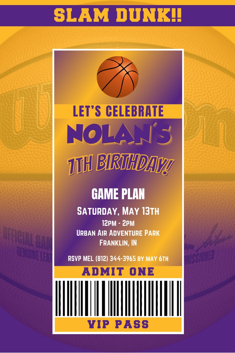Los Angeles Lakers - Basketball NBA Themed Birthday Invitations ...