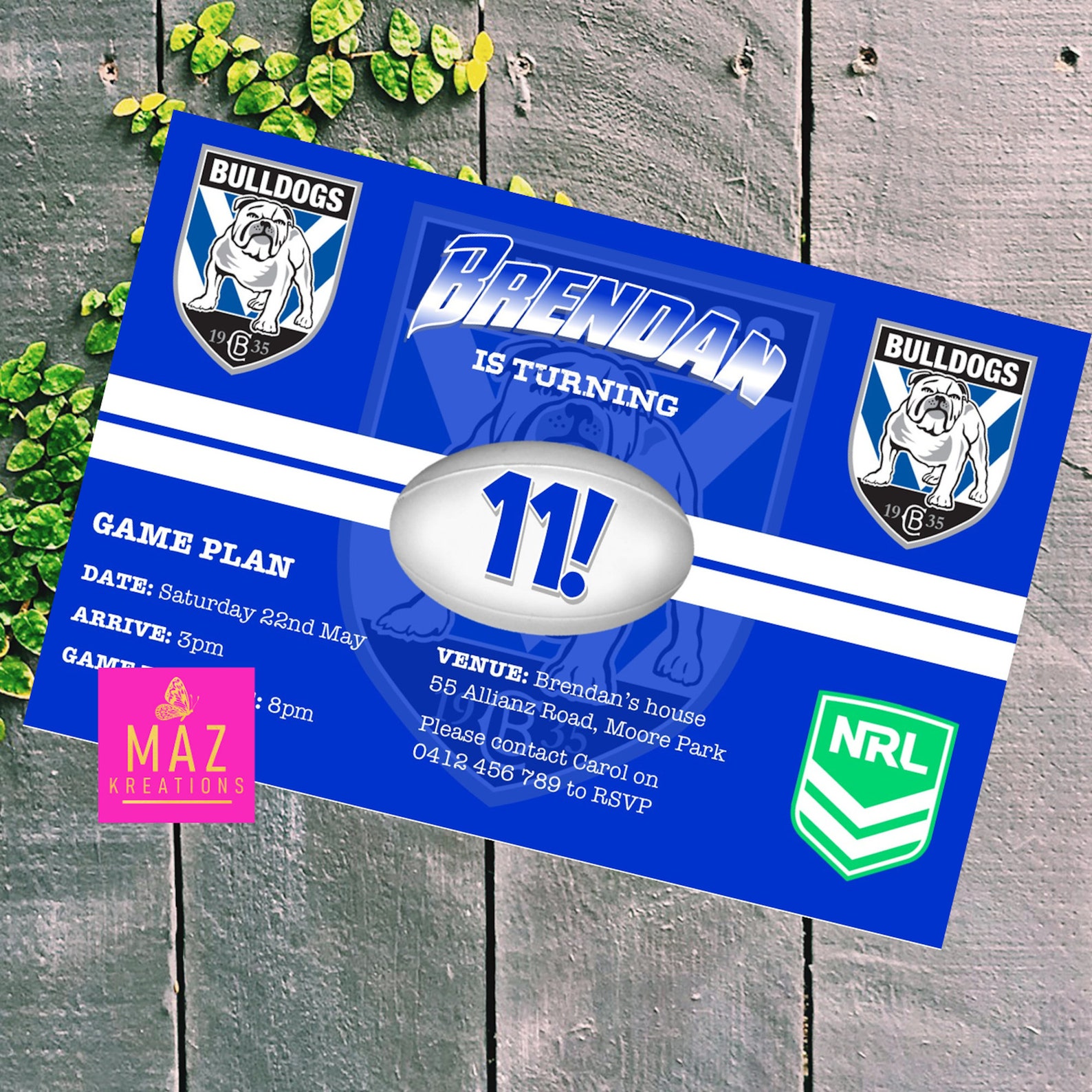 Canterbury Bulldogs NRL Themed Birthday Invitation DIGITAL - Etsy Australia