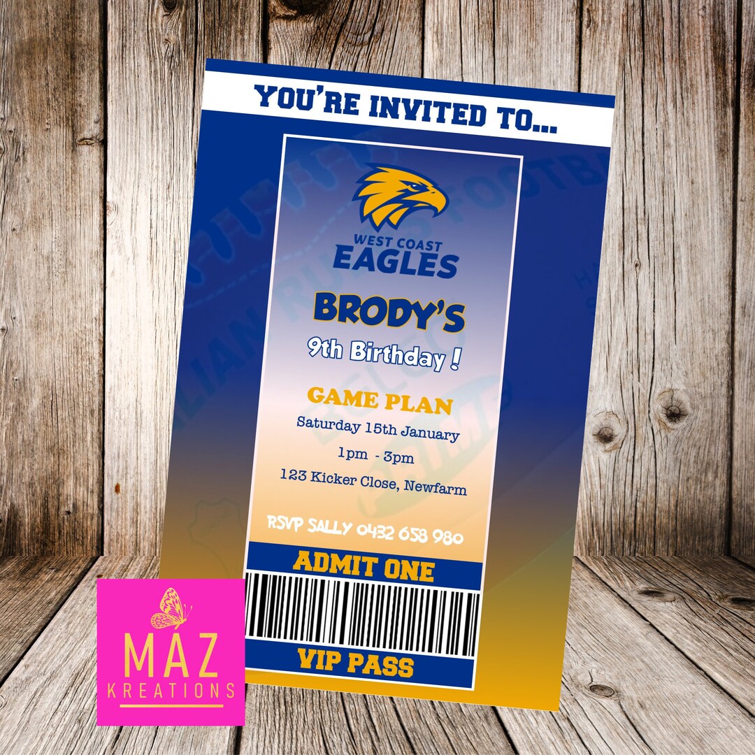 West Coast Eagles AFL Themed Birthday Invitation DIGITAL - Etsy