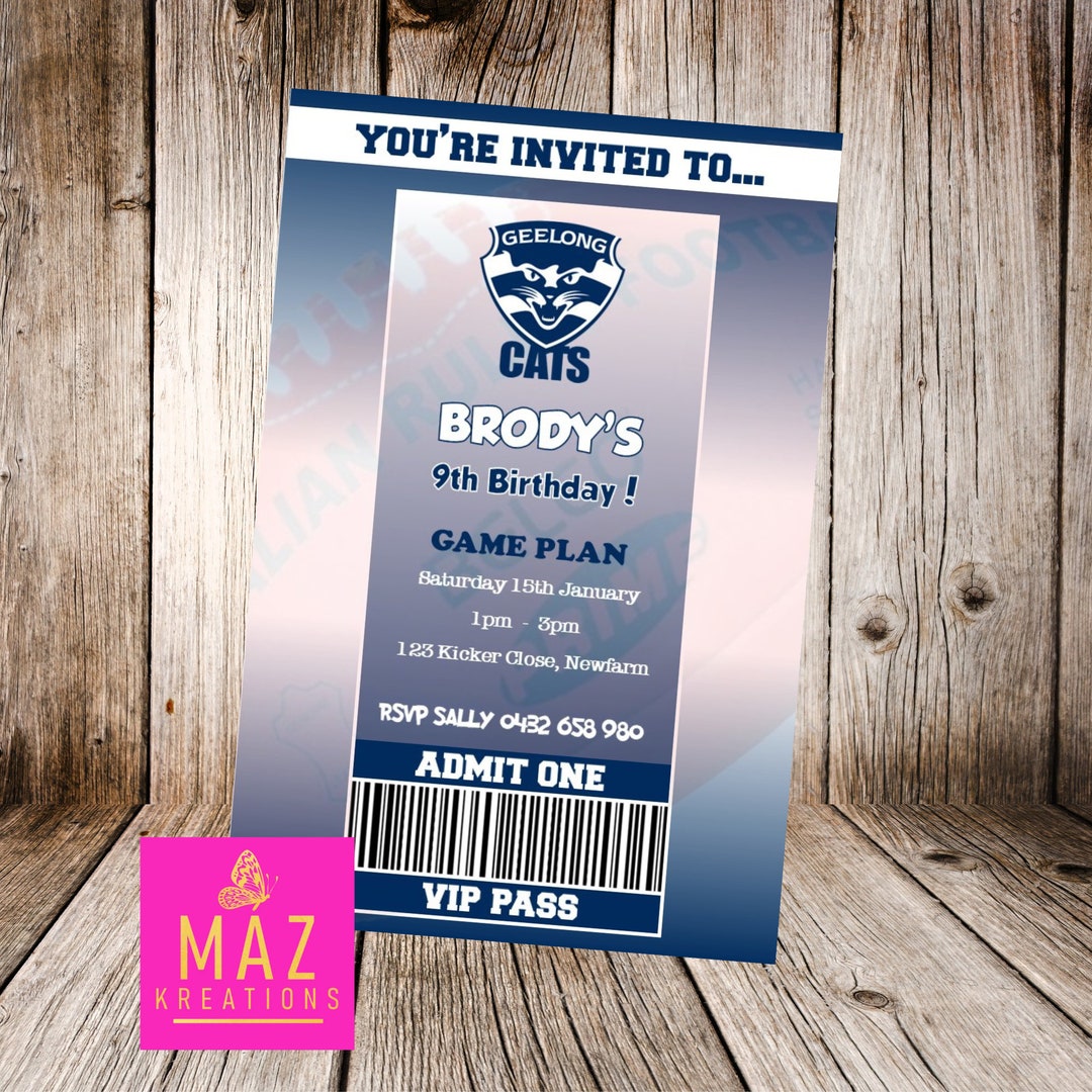 Geelong Cats AFL Themed Birthday Invitation DIGITAL PRINT - Etsy