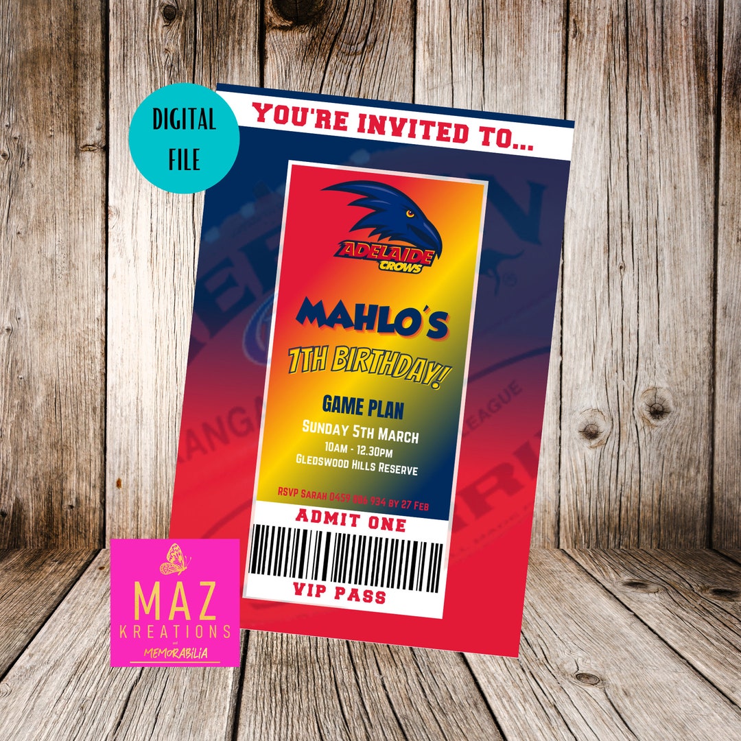 Adelaide Crows - AFL Themed Birthday Invitation - DIGITAL PRINT - Etsy