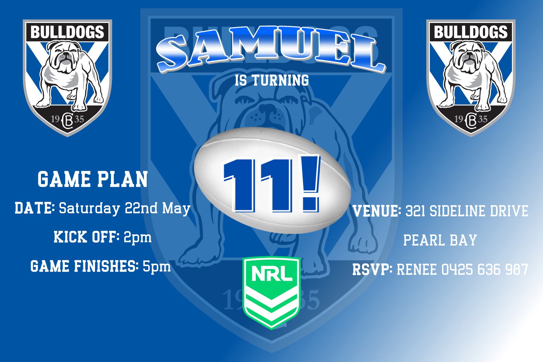 Canterbury Bulldogs NRL Themed Birthday Invitation DIGITAL PRINT - Etsy ...