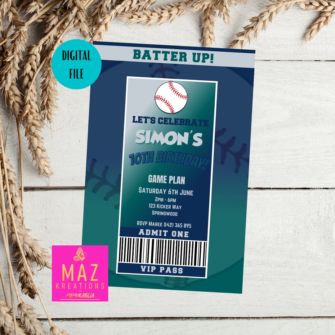 Mariners - Baseball Themed Birthday Invitations - DIGITAL PRINT - Etsy