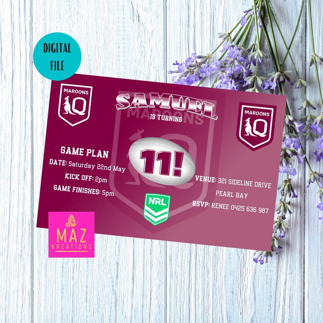QLD Maroons NRL Themed Birthday Invitation DIGITALPRINT - Etsy