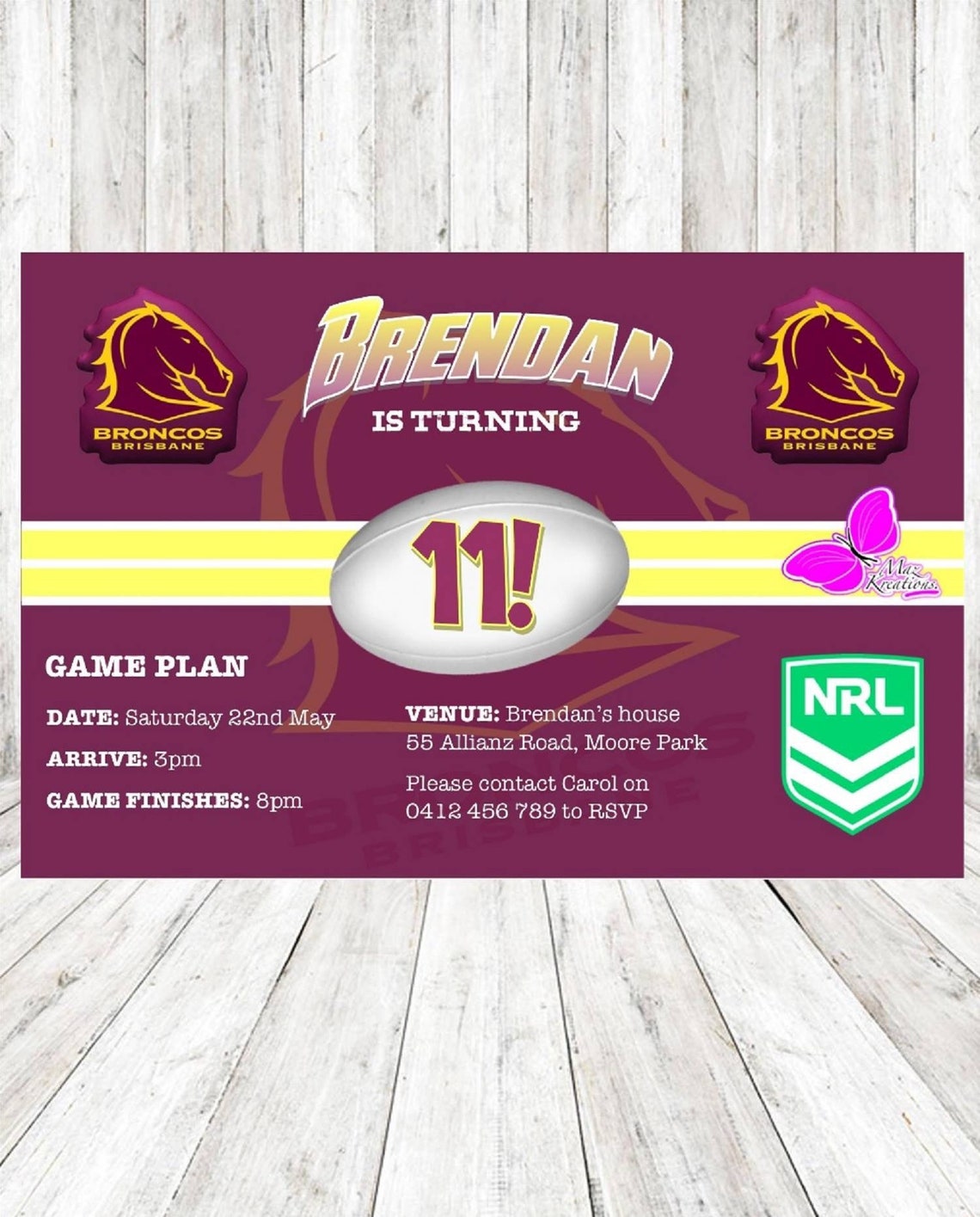 Brisbane Broncos NRL themed Birthday Invitations DIGITAL | Etsy