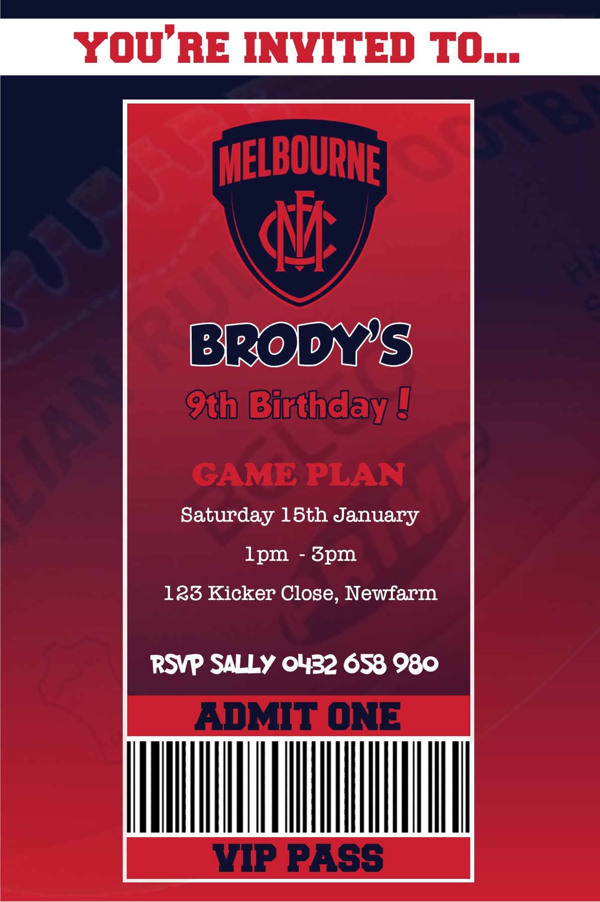 Melbourne Demons AFL Themed Birthday Invitation DIGITAL - Etsy Australia