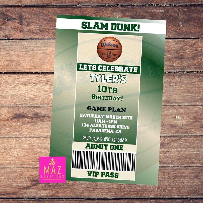 Milwaukee Bucks Basketball NBA Themed Birthday Invitations DIGITAL ...