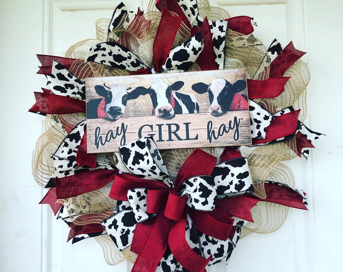 Farmhouse Wreath, Cow Wreath, Farmhouse Decor, Cow Decor, Wreath ...