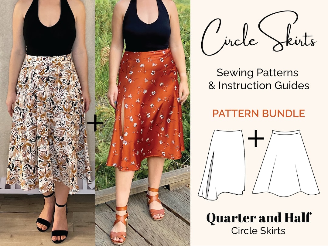 Circle Skirt Pattern Bundle | Quarter and Half Circle Skirt Sewing Patterns | Waists 22-47" or ...